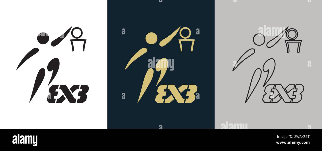 3x3 Basketball BK3 symbole pictogramme sur couleur Noir et blanc 3 ...