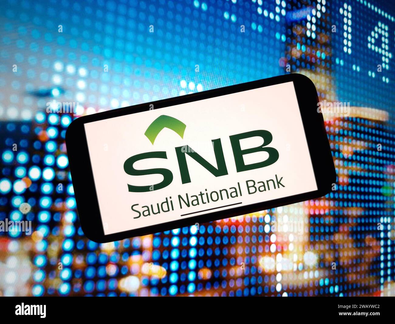 KONSKIE, Pologne - 07 janvier 2024 : le logo de la société Saudi National Bank s'affiche sur l ...