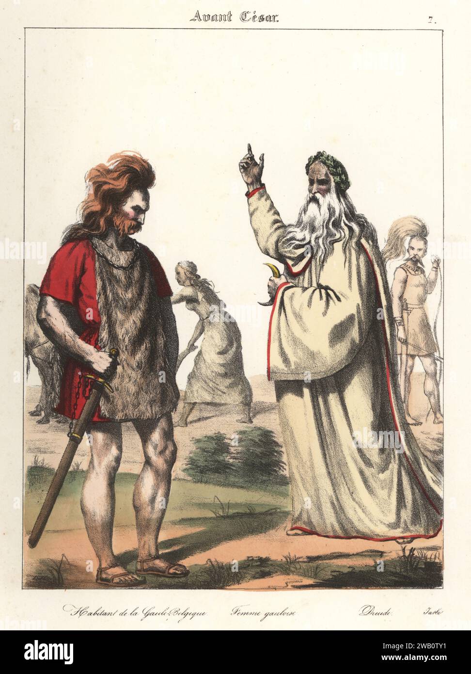 Gaule guerrière de Gallia Belgica en tunique, peau d'animal avec épée ...