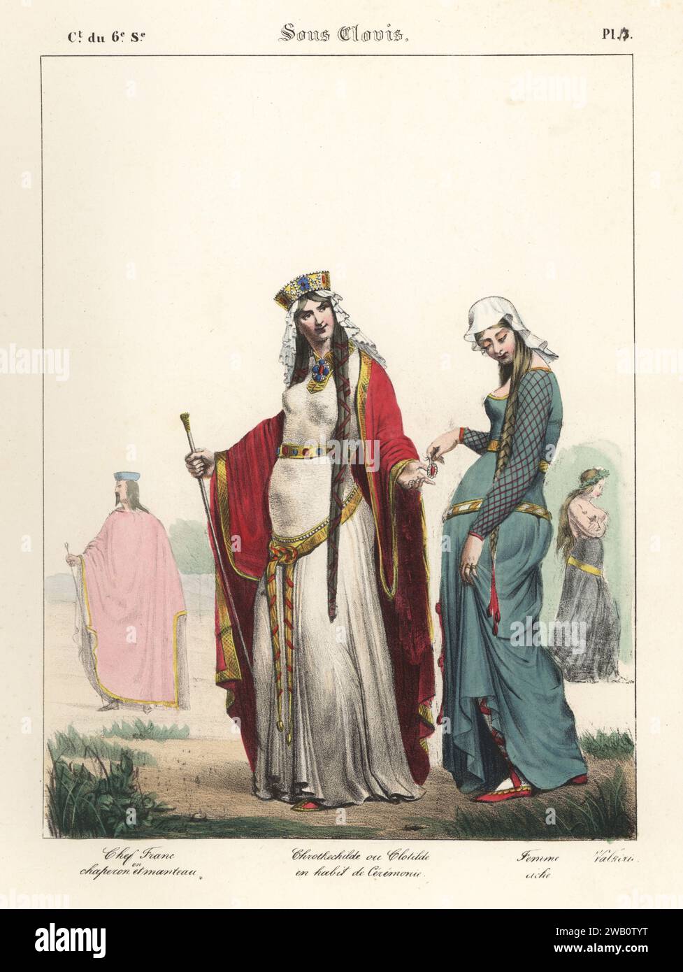 Clotilde, reine des Francs, épouse du roi Clovis Ier, en robes de ...