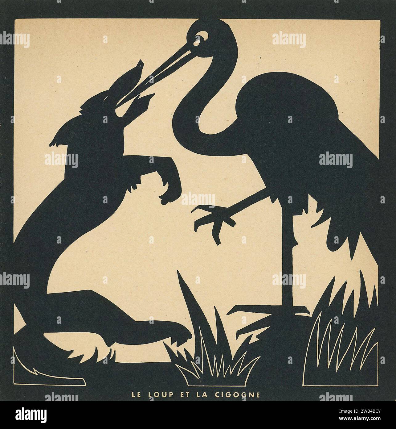 Le Loup et la cigogne. Illustration de Pierre Belvès publiée dans le ...