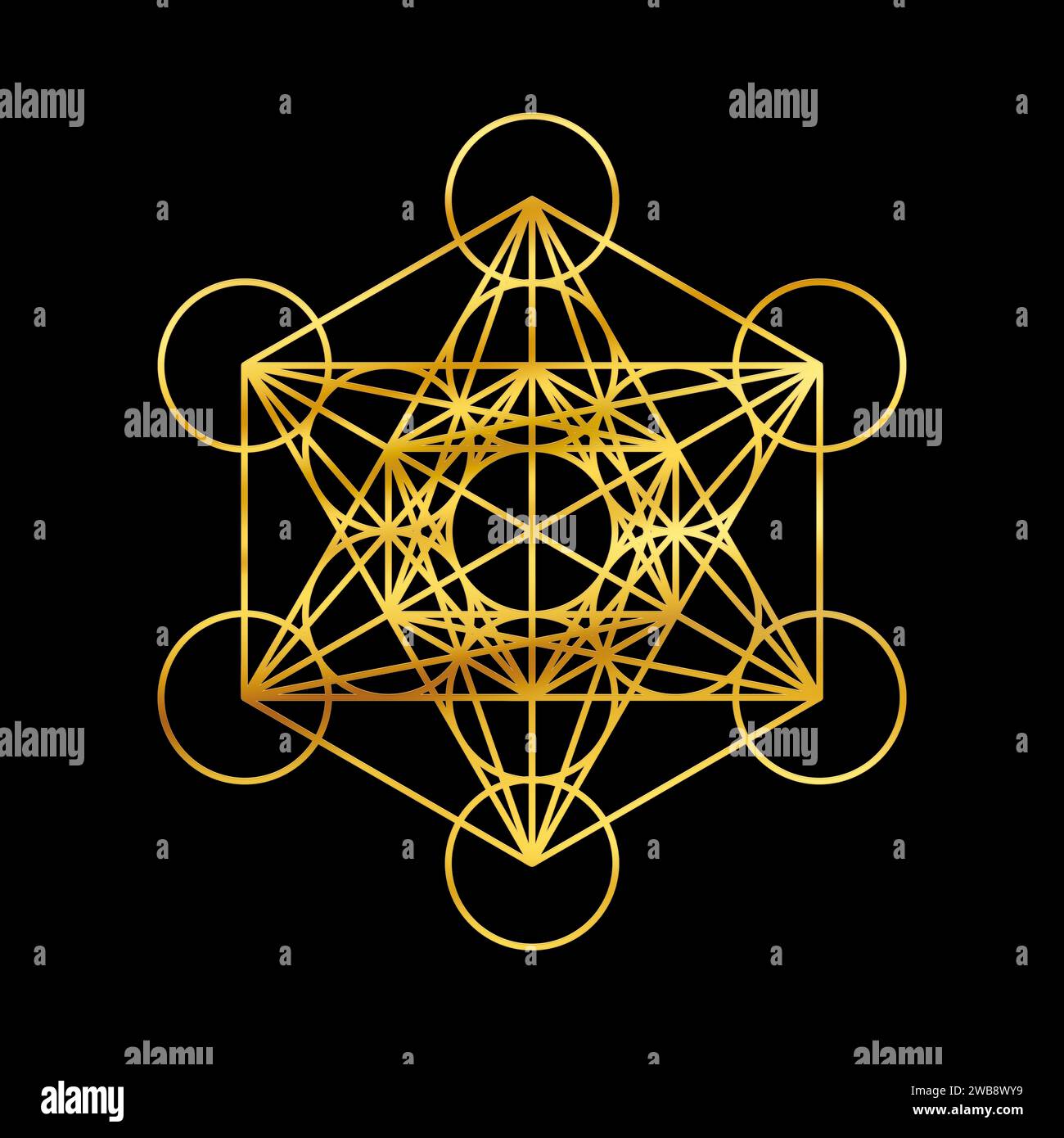 Symbole d'or de cube de Metatron isolé sur fond noir. Symbole doré de ... Symbole d'or de cube de Metatron isolé sur fond noir. Symbole doré de ...
