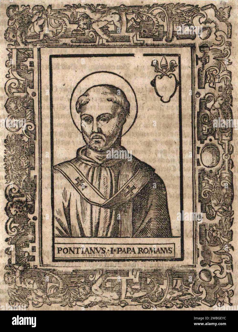 Gravure du 16e siècle du pape Pontien qui fut pontife de AD230 à AD235 ...