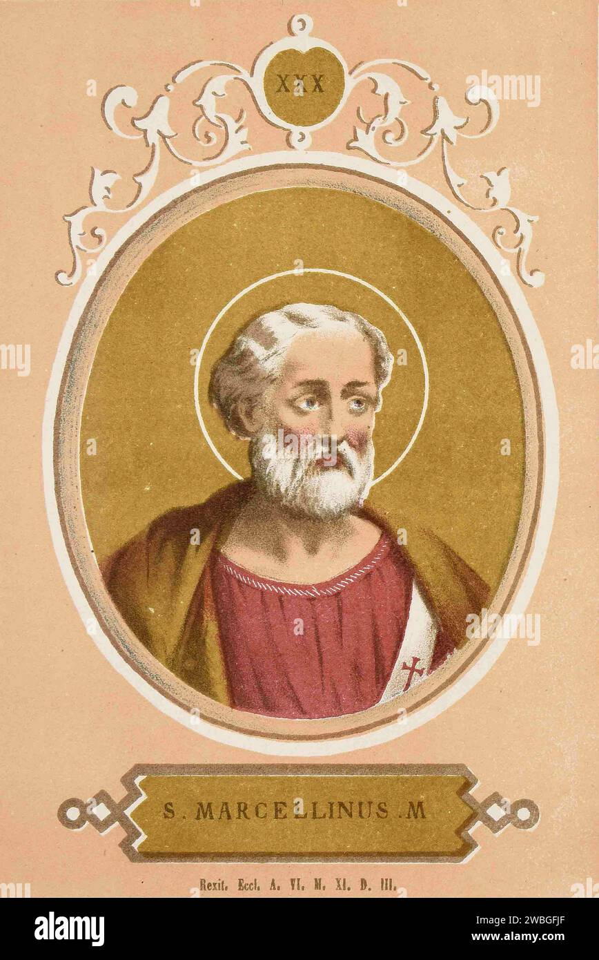 Une gravure de 1879 du pape Marcellinus qui était pontife de AD296 ...