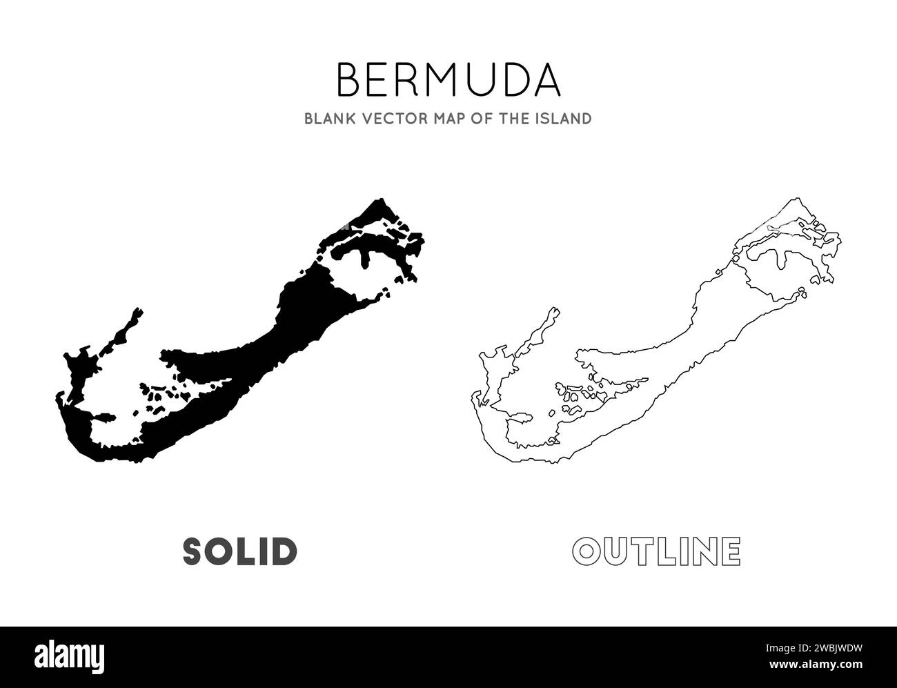Carte des Bermudes. Carte vectorielle vierge de l'île. Borders of ...