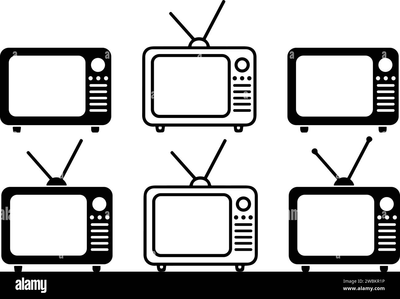 Jeu de symboles d'icône de téléviseur vintage. Télévision, vue de face ...