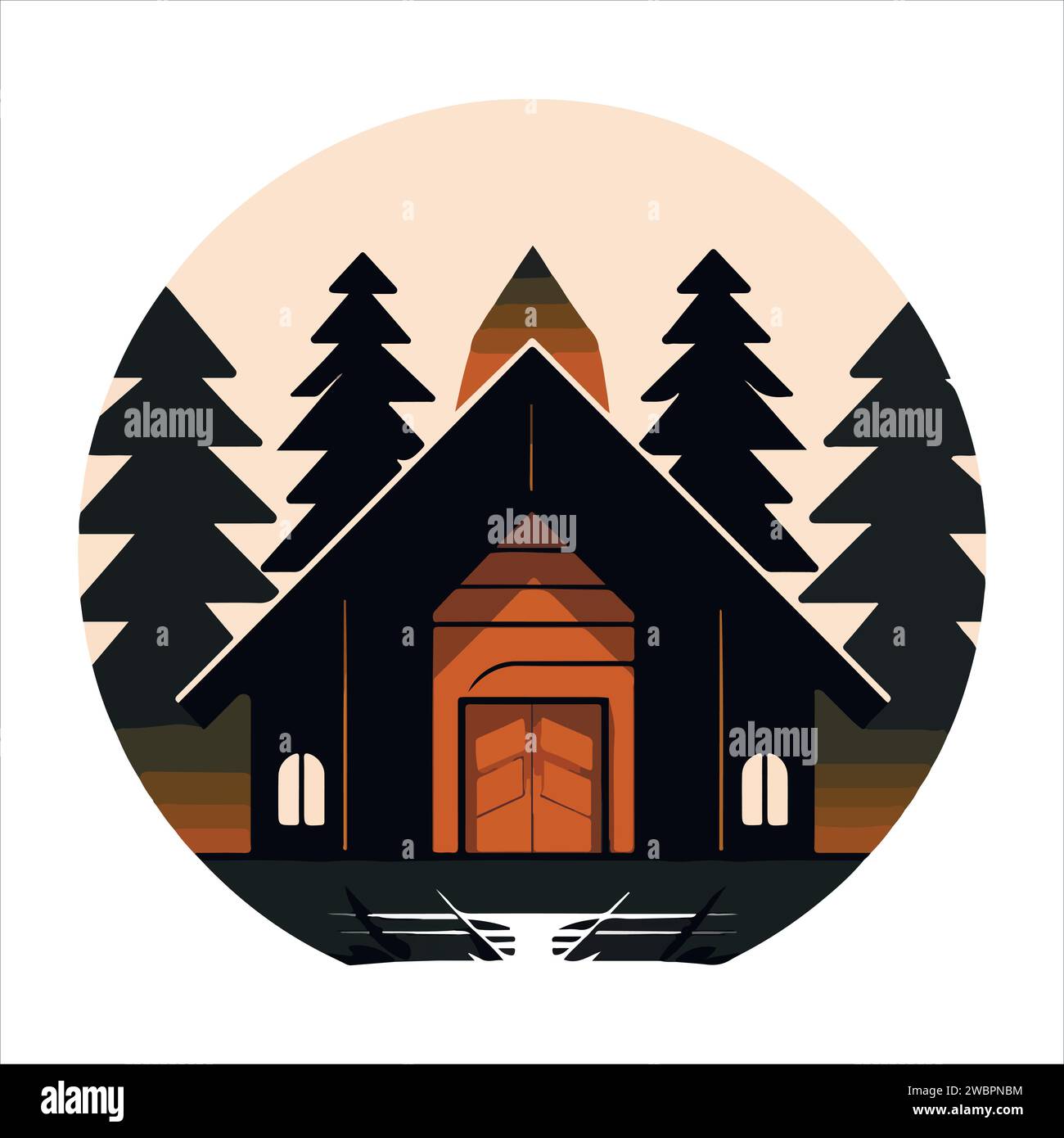 Modèle de logo de cabine en bois. Cabine dans l'illustration ...