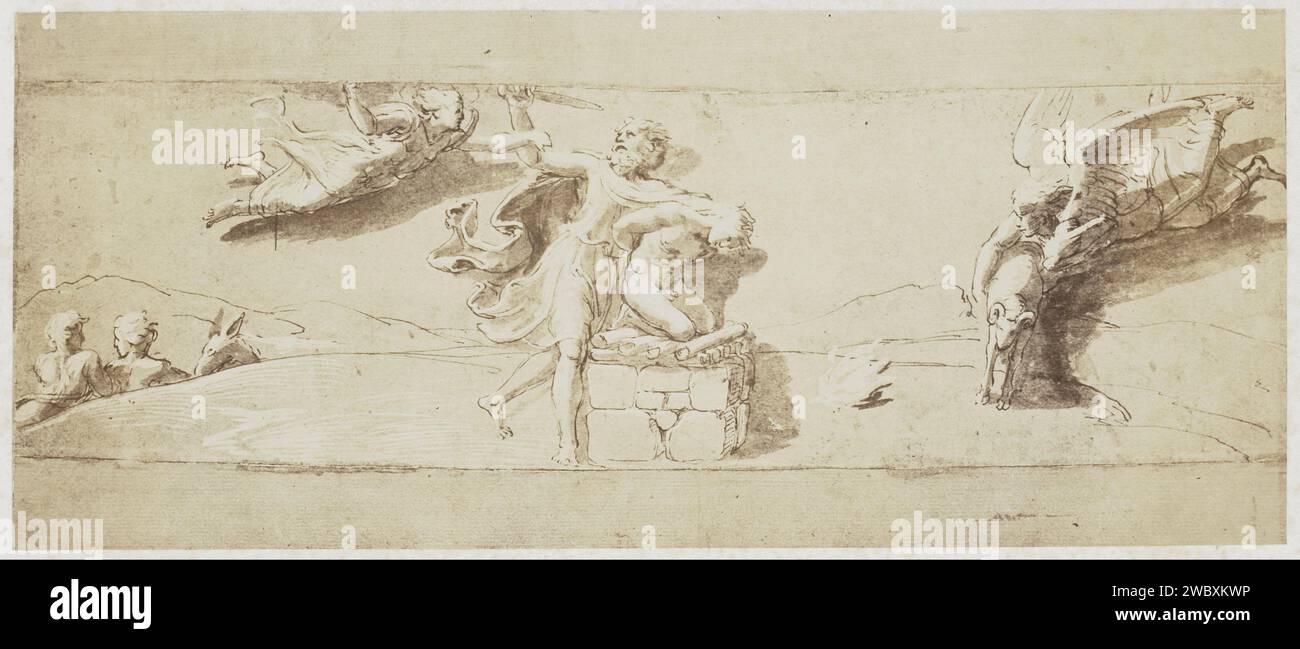 Production photographique d'un dessin de Rafaël, Abraham offrit Isaak ...