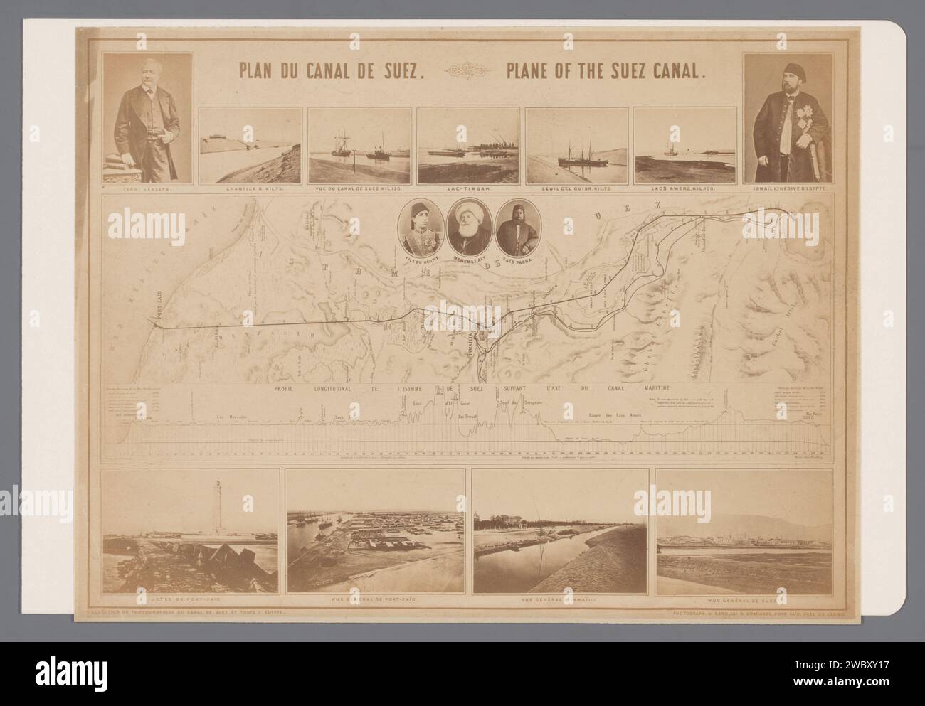 PlatGrond van het suezkanaal, g. sarolidi & n. comianos, c. 1870 photographie carte du canal de ...