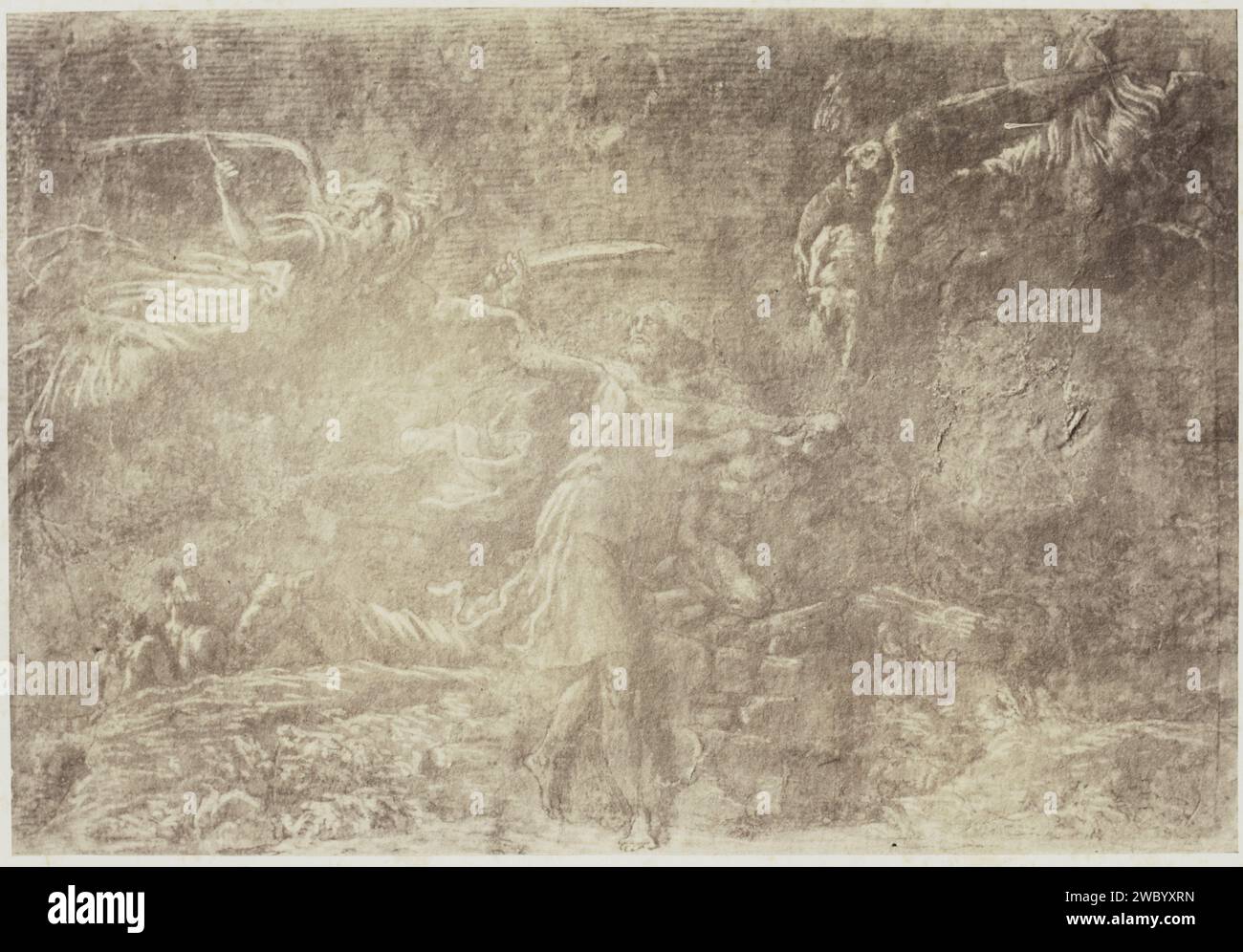 Production photographique d'un dessin de Rafaël, Abraham offrit Isaak ...