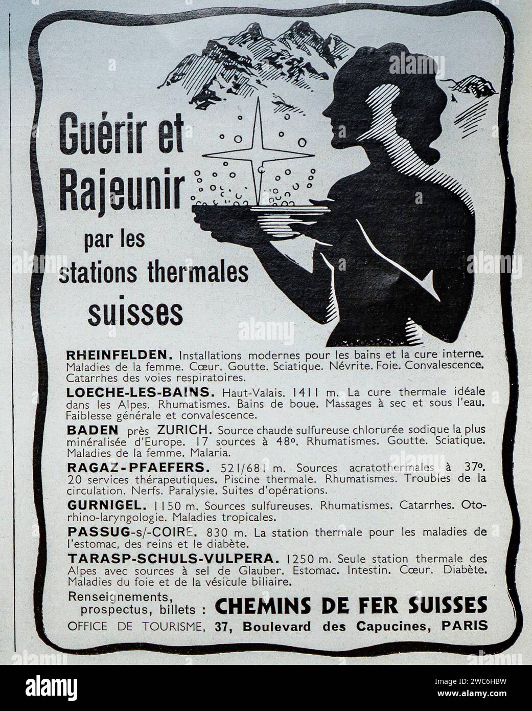 Cette publicité désuète des années 1930 fait la promotion d'expériences ...