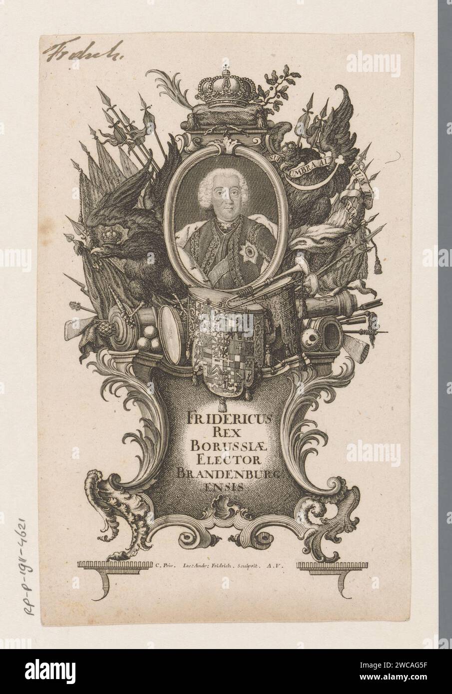 Portrait de Frederik le Grand en cadre allégorique, Jacob Andreas ...
