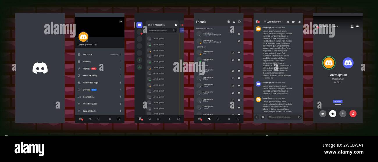 Discord interface de médias sociaux. Discord application mobile de ...