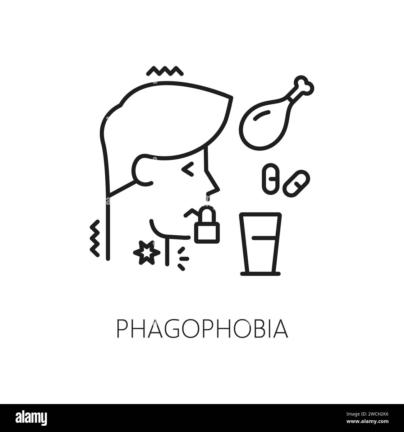 Phagophobie humaine icône de phobie, santé mentale. Peur d'avaler de la ...
