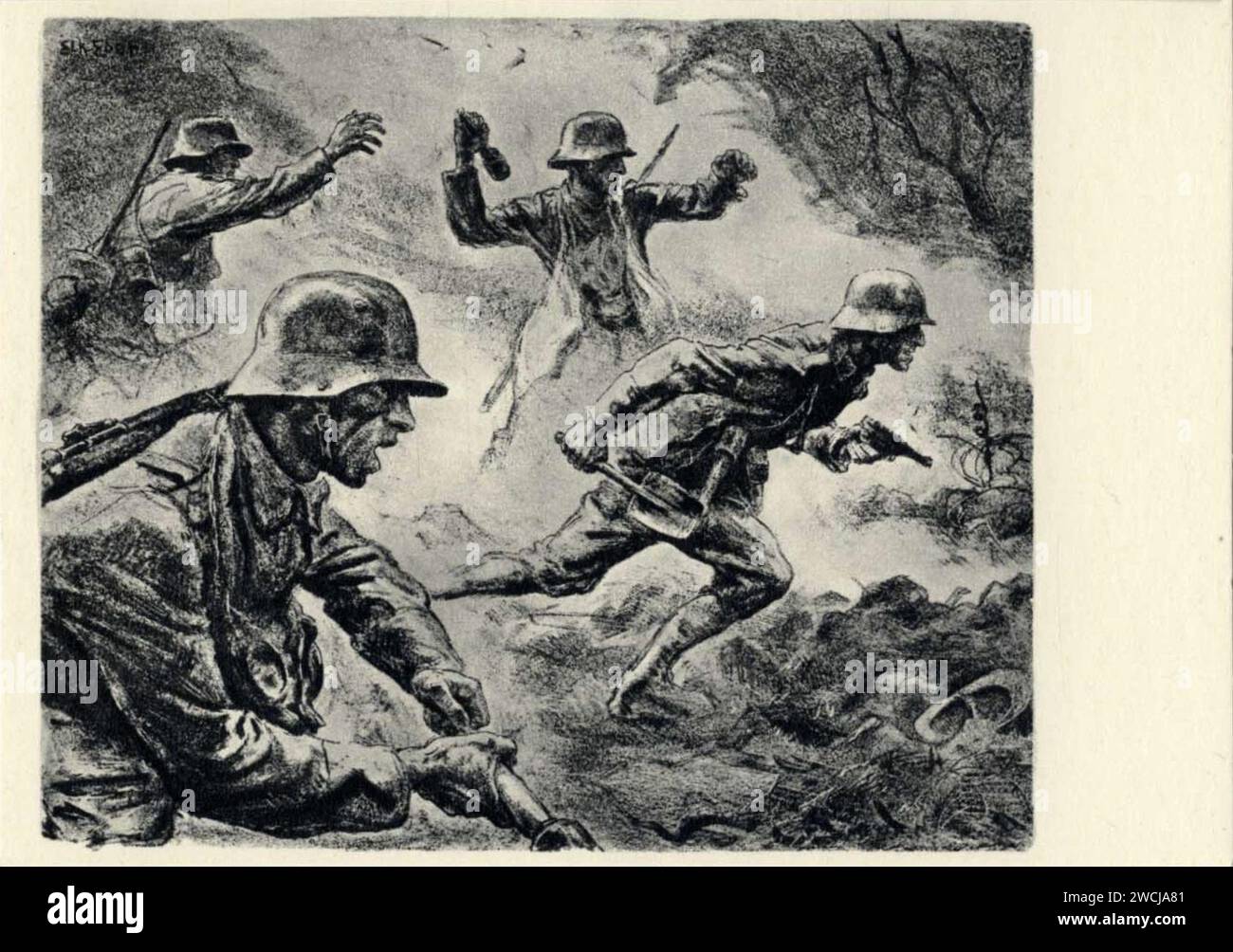 6 Künstler-Postkarten ''Frontbilder 1918'' nach Original-Litographe von ...