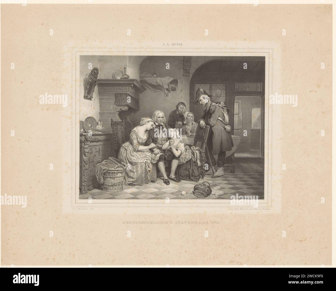 Intérieur avec une famille en deuil, Franciscus Bernardus Waanders, d ...