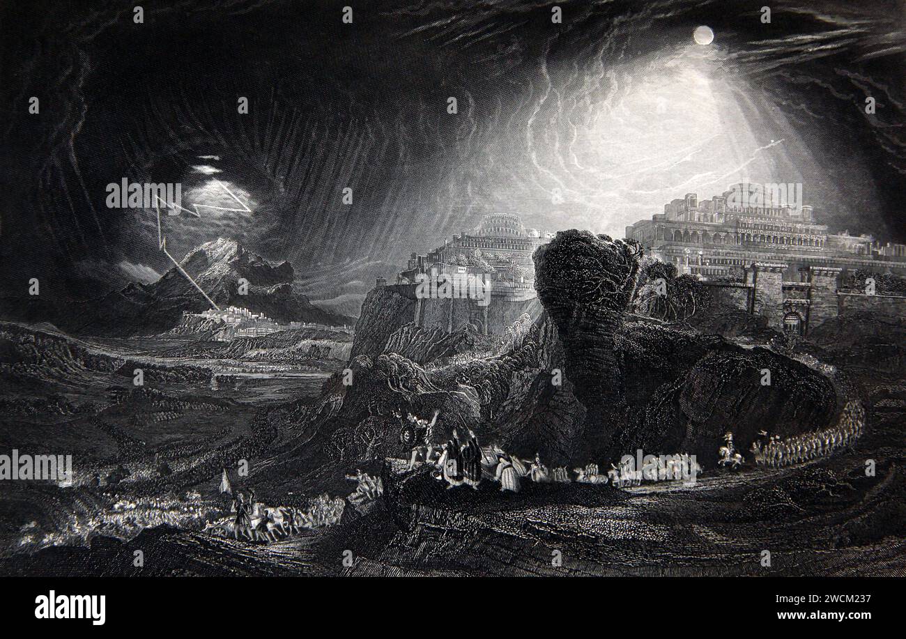 Illustration de Joshua commandant le Soleil pour rester immobile de la peinture de John Martin ...