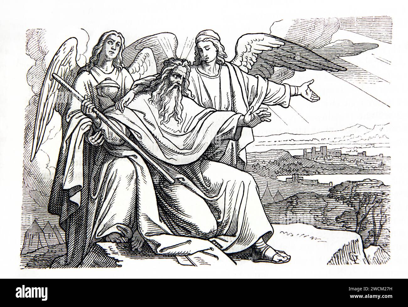 Illustration de Moïse regardant la Terre Promise depuis le mont Nebo ...