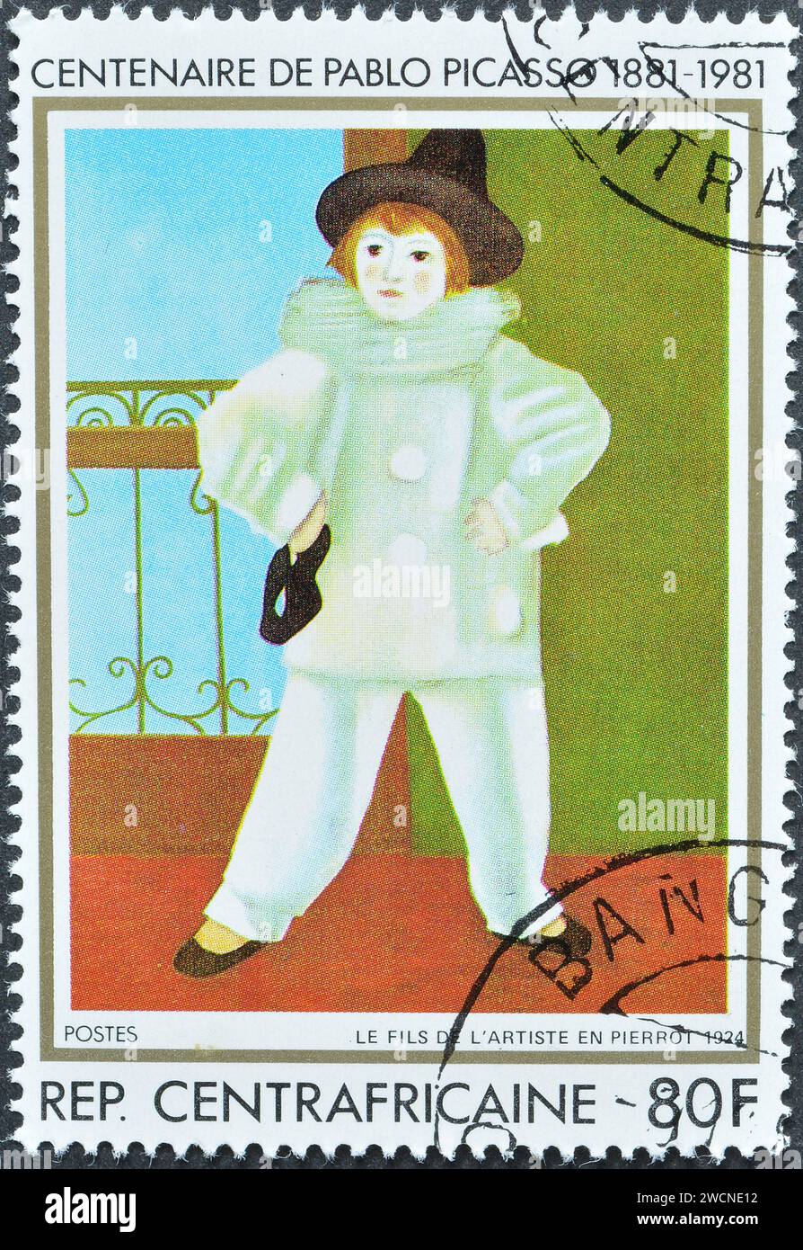 Timbre-poste annulé imprimé par la République centrafricaine, qui ...