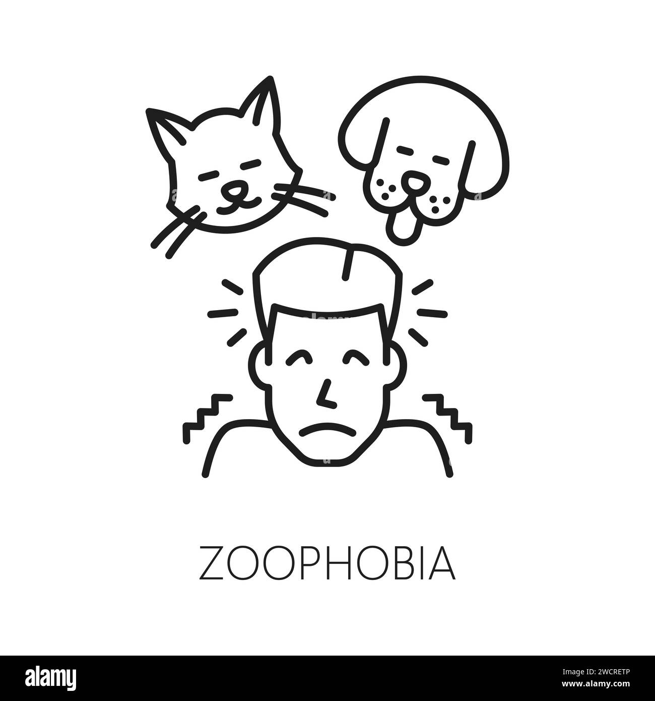Icône de la zoophobie phobie humaine, santé mentale. Peur des animaux ...