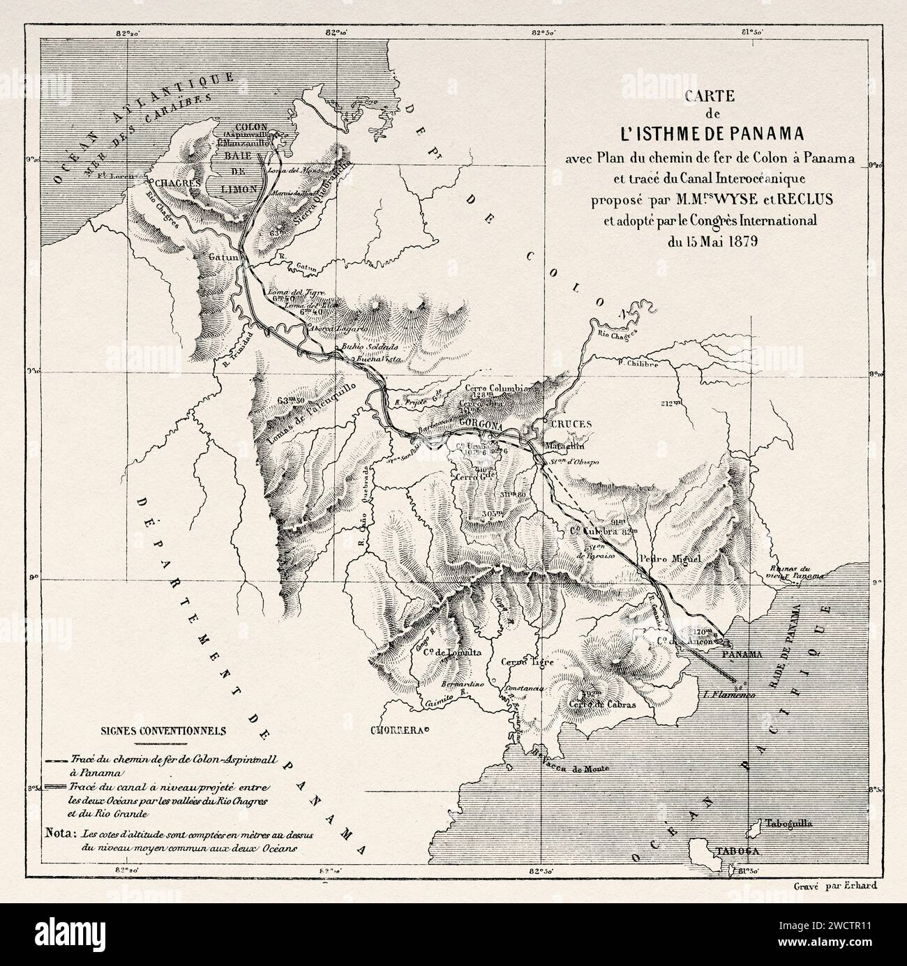 Carte de l'isthme de Panama avec plan du chemin de fer de Colon à ...
