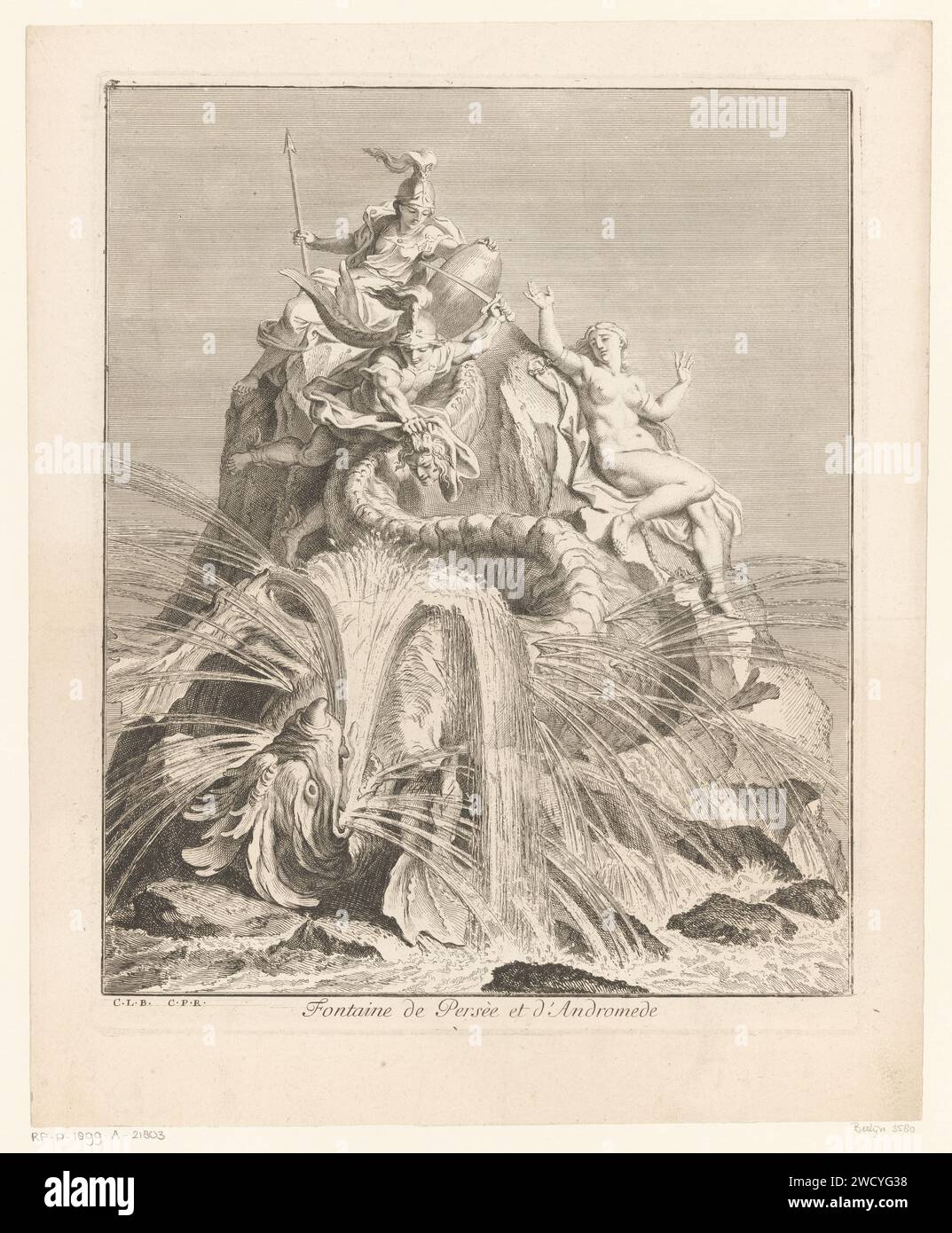 Fontein met Persée à Andromède, Louis de Châtillon, d'après Charles le ...