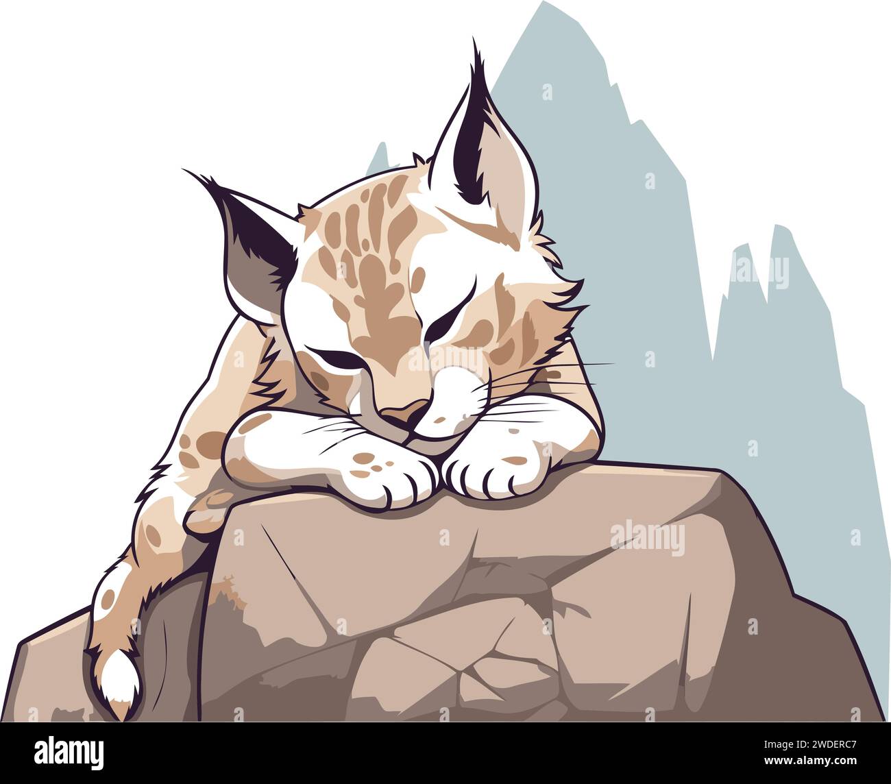 Lynx assis sur un rocher Banque d'images vectorielles - Alamy