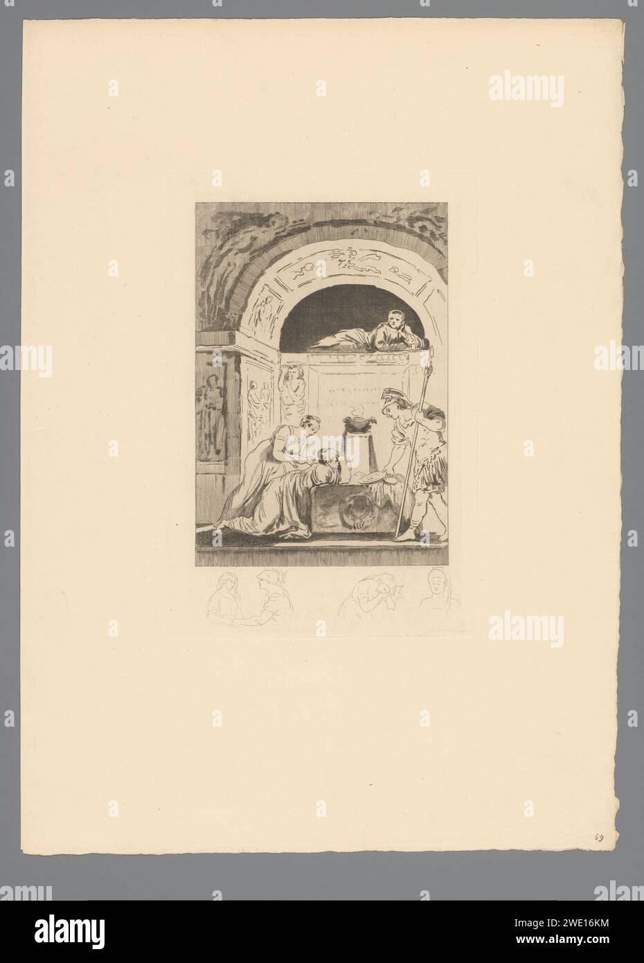 Reproduction d'une estampe sur un dessin d'une veuve en deuil sur une ...