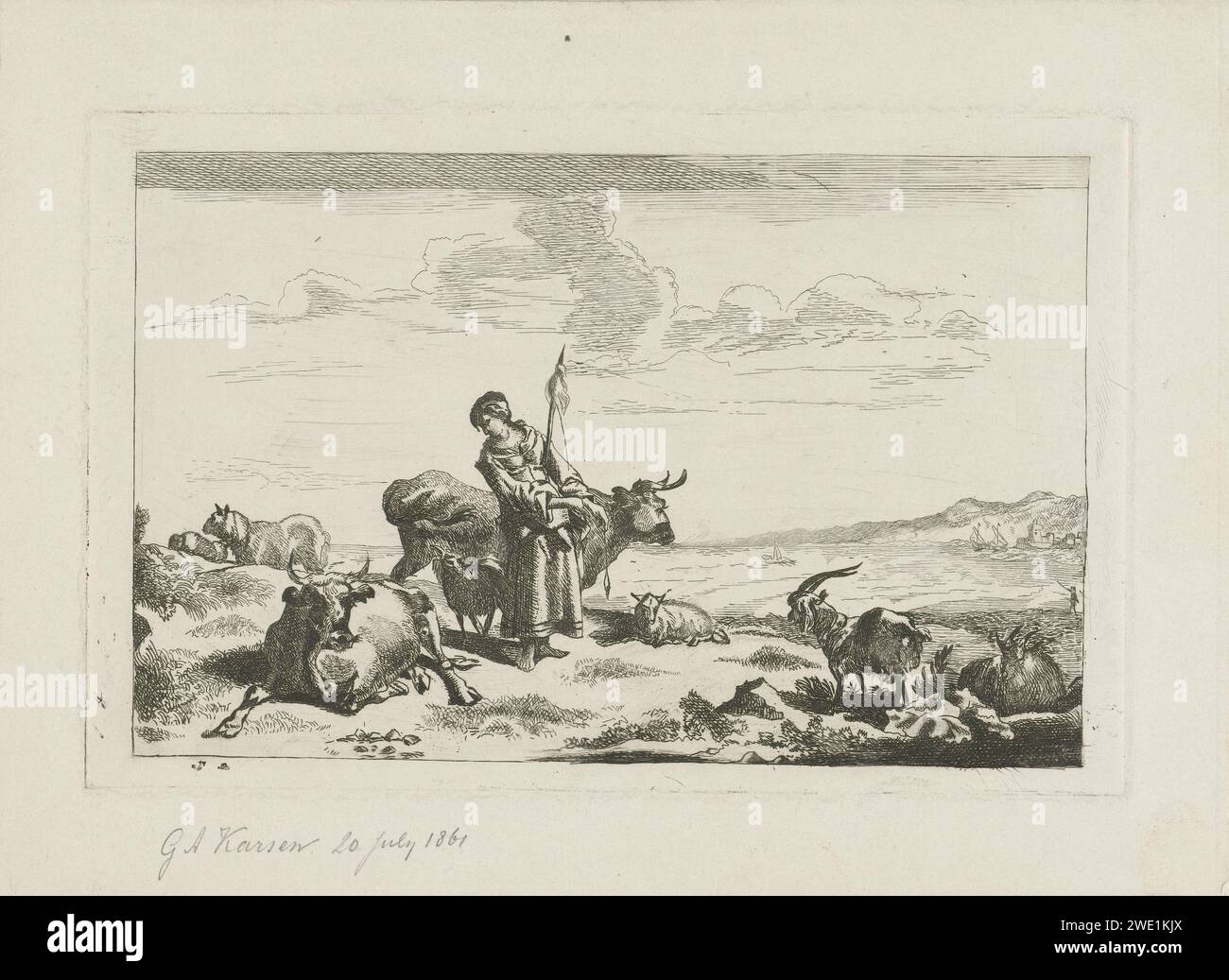 Paysage avec des bovins et Herderin, George Andries Karsen, 1861 ...