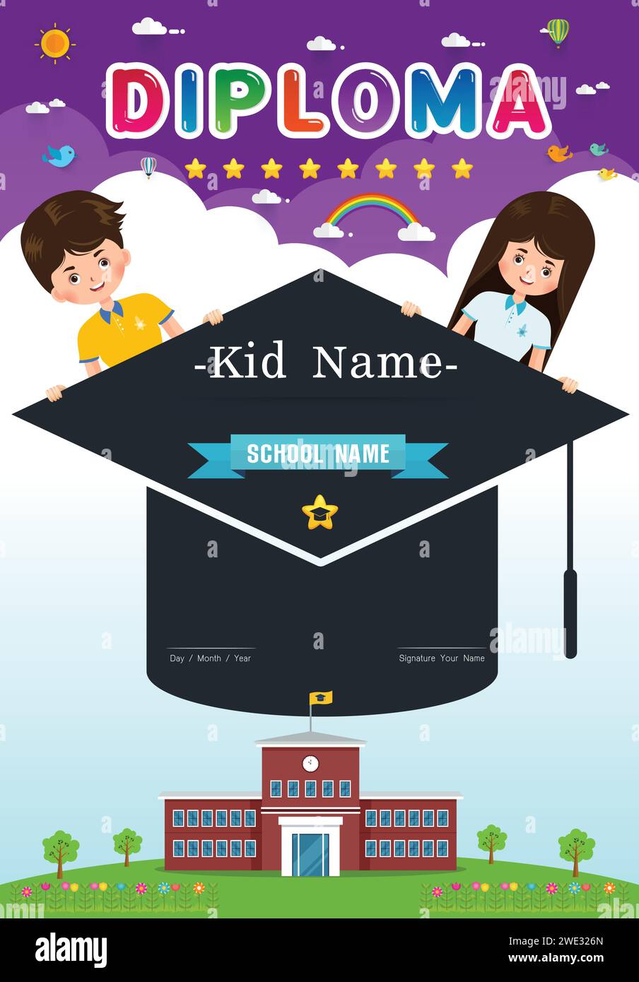 Certificat diplôme d'enfants, conception de cadre de fond de mise en ...