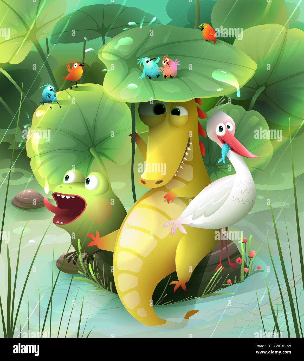 Grenouille sous la pluie Banque d'images vectorielles - Alamy