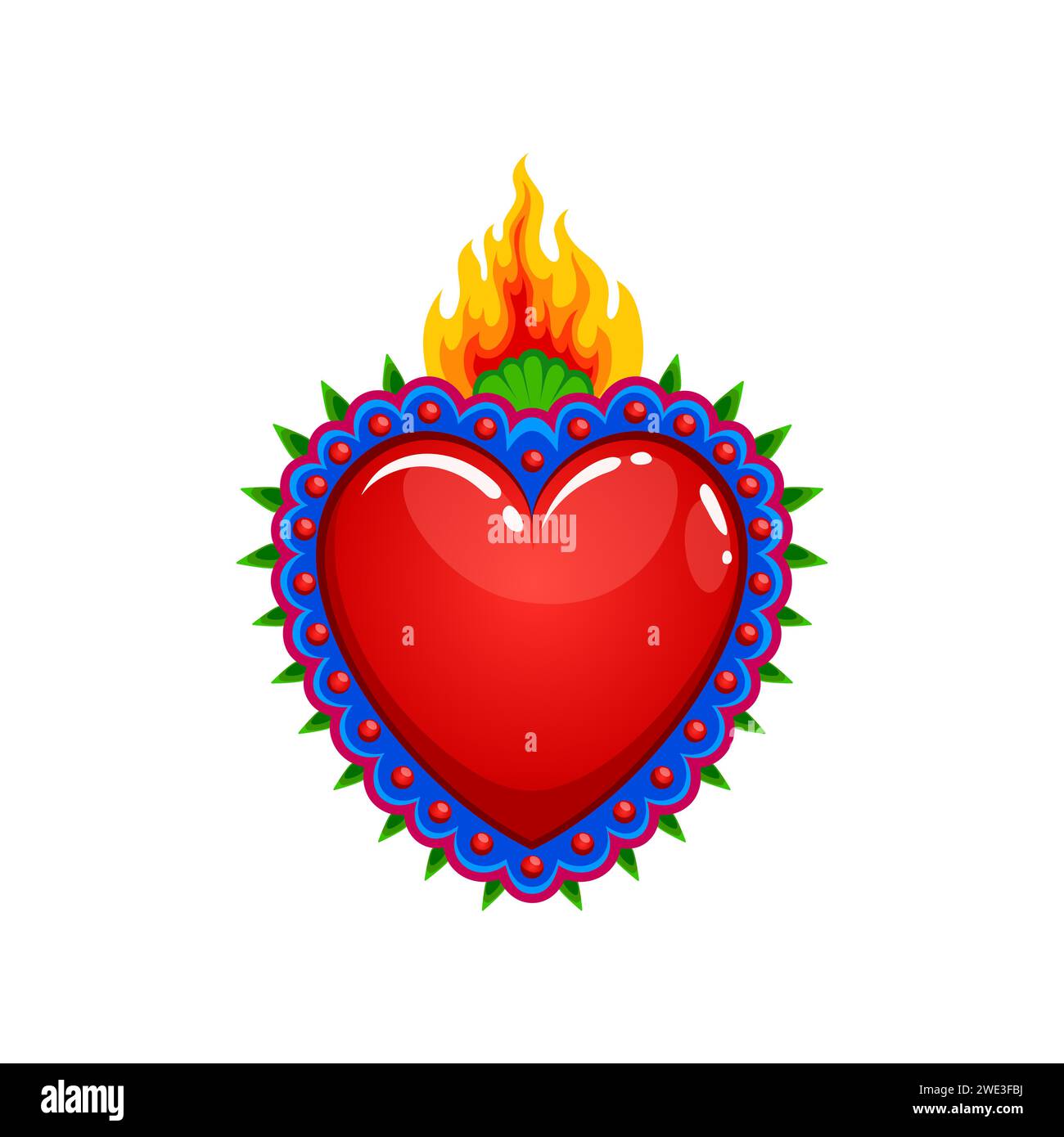 Cœur sacré mexicain avec flamme brûlante, tatouage vectoriel ou symbole ...