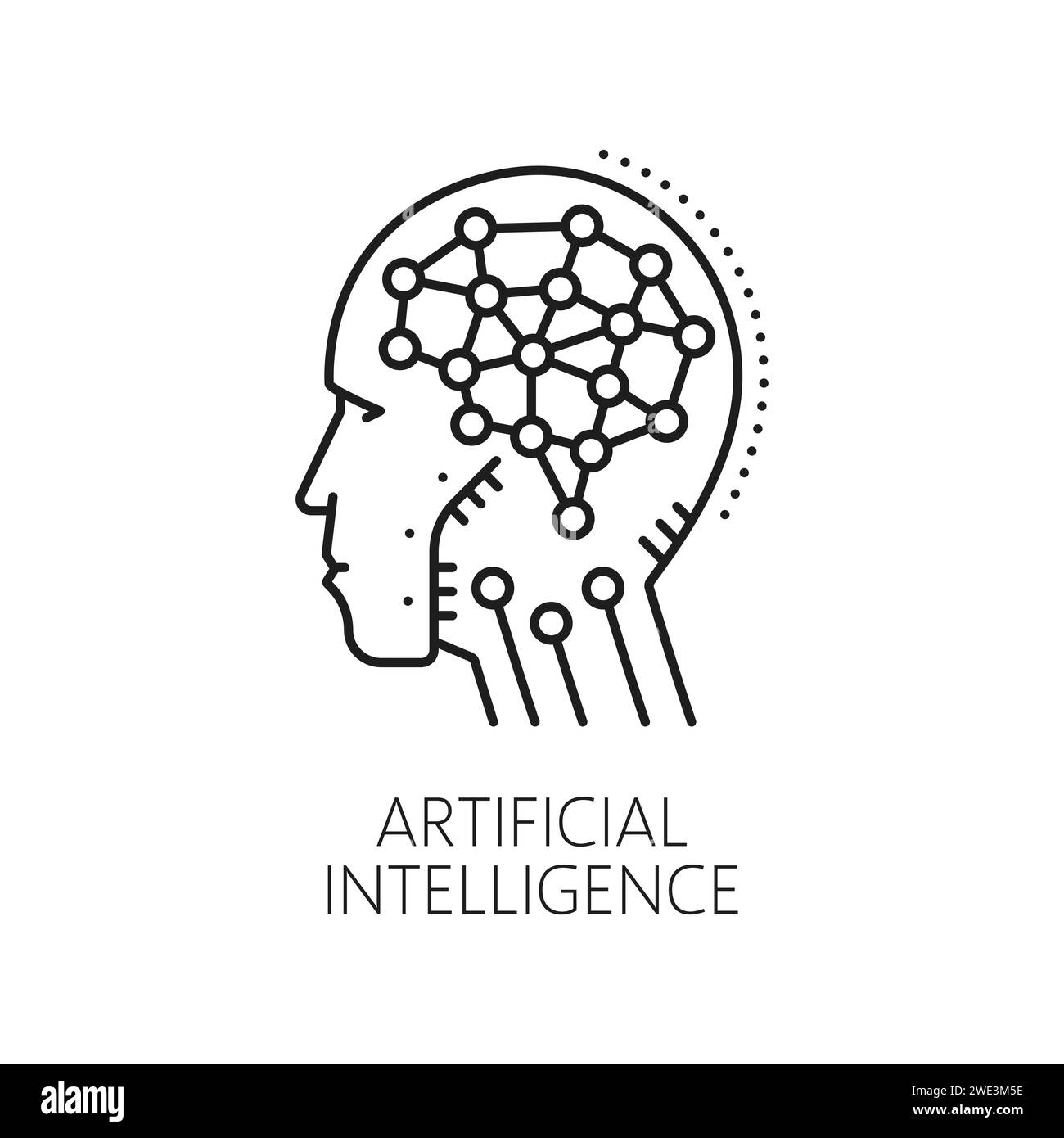 Machine learning, icône de contour d'algorithme d'intelligence artificielle ai. Symbole ...