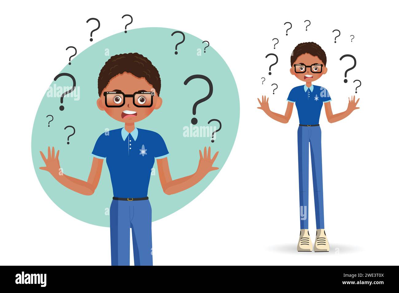 garçon étalé ses mains dans l'incompréhension, isolé sur fond blanc ...