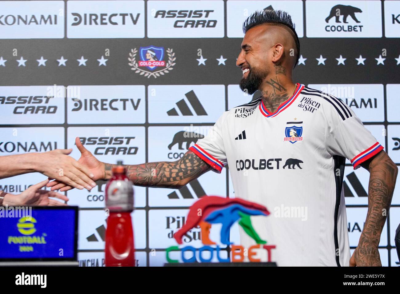 Chilean soccer player Arturo Vidal is presented as a new player with ...