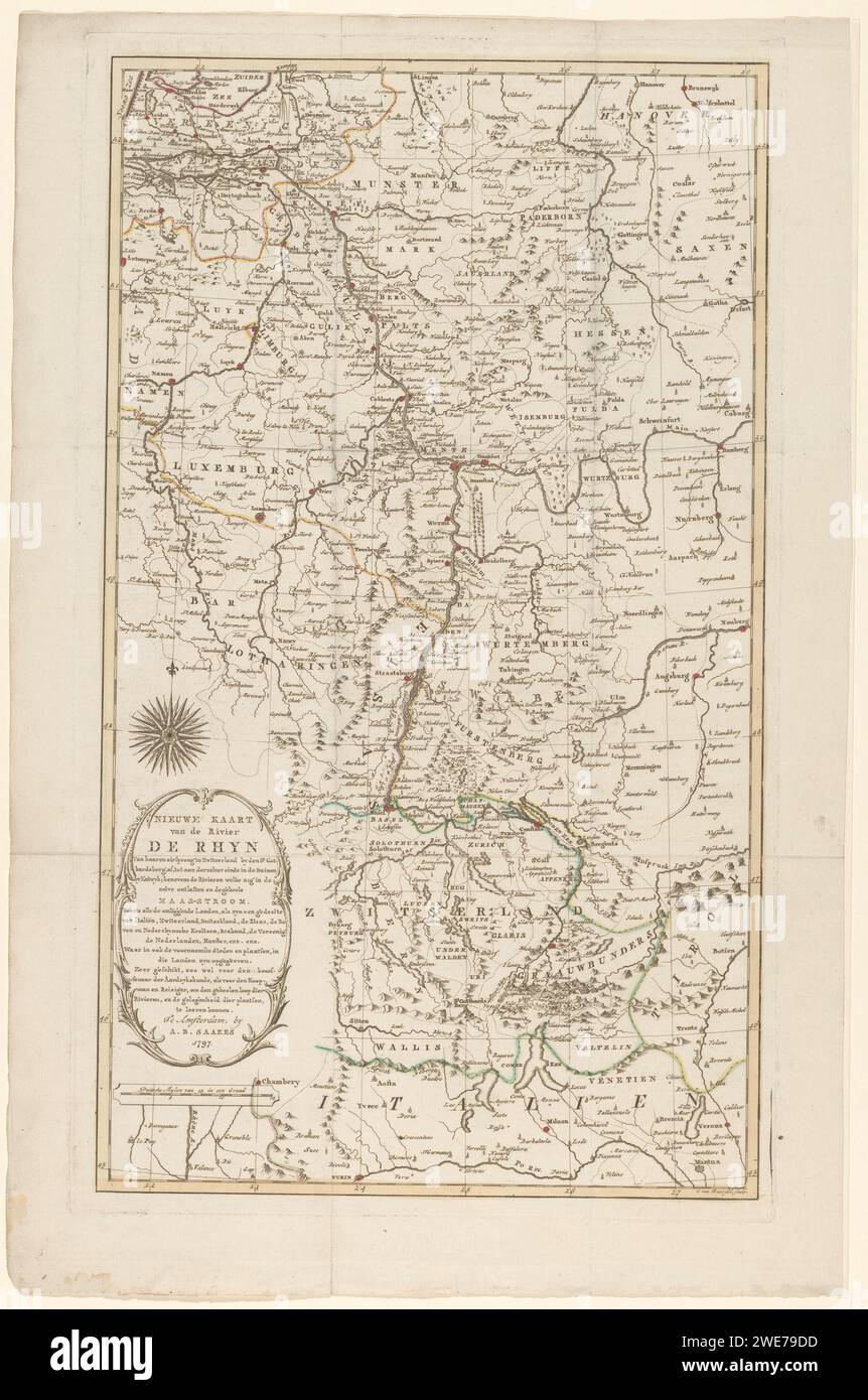 Carte du bassin fluvial du Rhin de la Suisse à la Hollande, 1797 ...