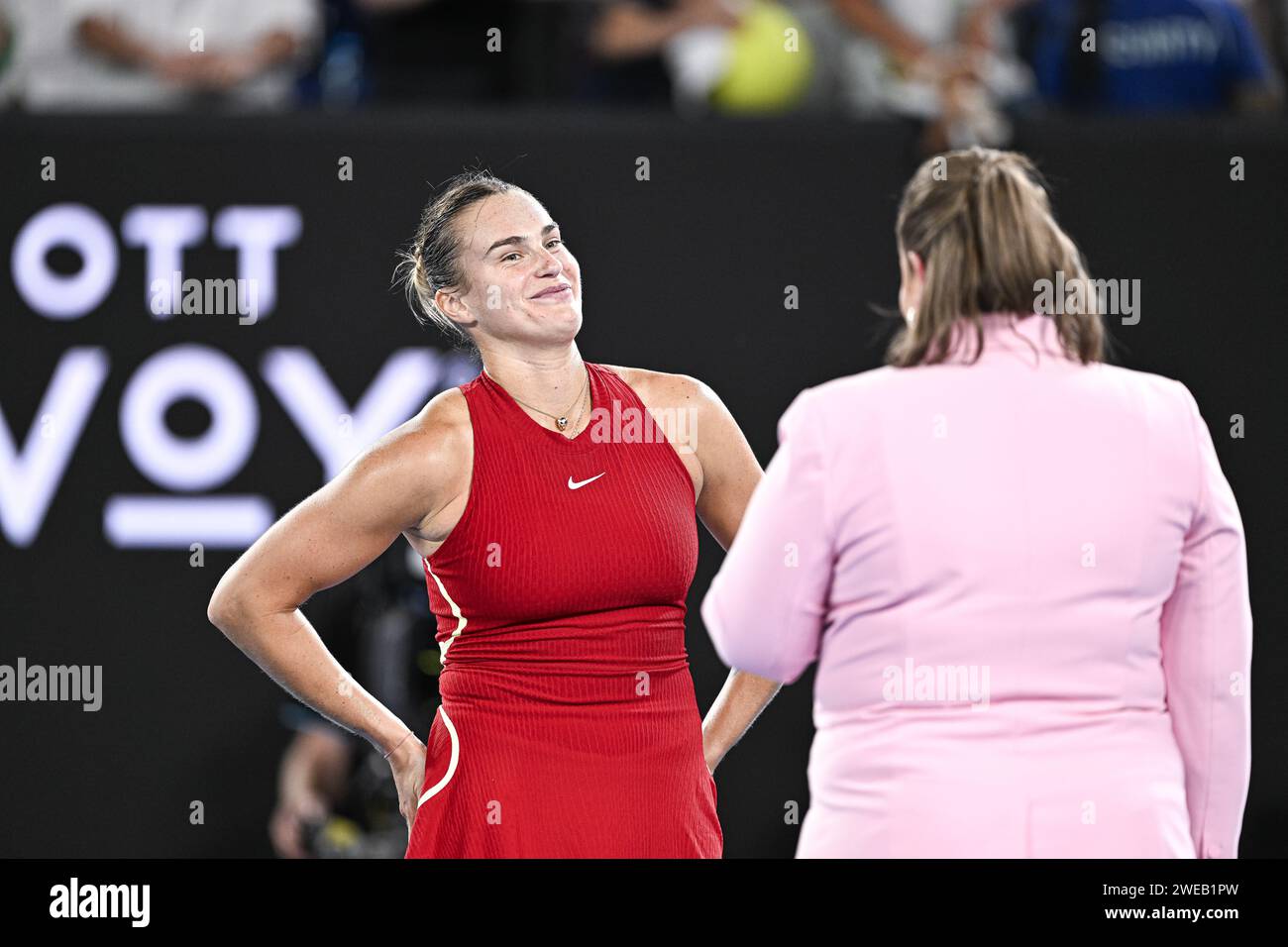 Aryna Sabalenka lors de l'Open d'Australie 2024 Grand Chelem tournoi de tennis le 22 janvier ...
