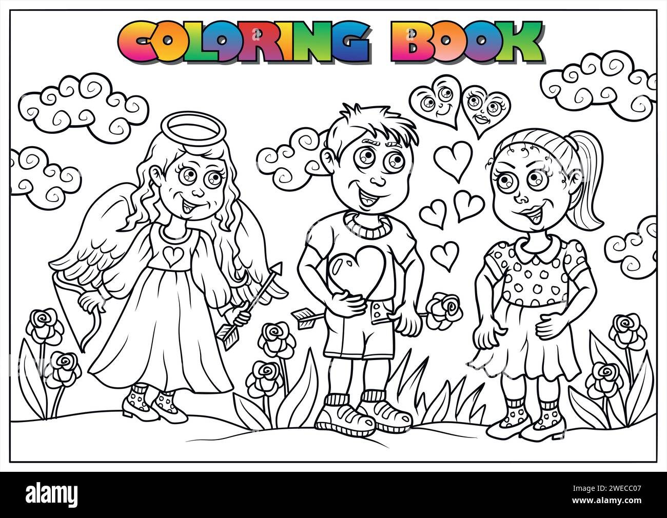 Livre de coloriage pour enfants pour la Saint-Valentin - un ange a tiré ...