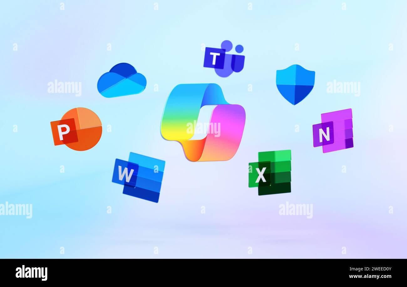 Valence, Espagne - janvier 2024 : Microsoft CoPilot ai fonctionne sur ... Valence, Espagne - janvier 2024 : Microsoft CoPilot ai fonctionne sur ...