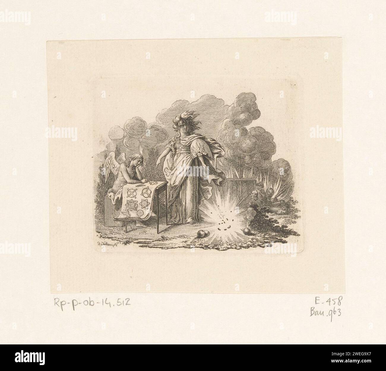 Allégorie sur l'art martial, Daniel Nikolaus Chodowiecki, 1782 papier imprimé gravure Bellona ...