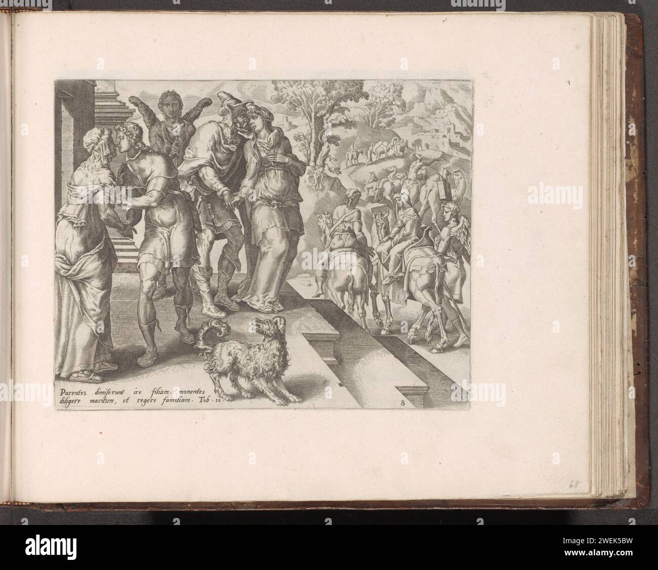 Tobias, Sara et l'ange disent au revoir à Raguel et Edna, 1579 imprimer ...