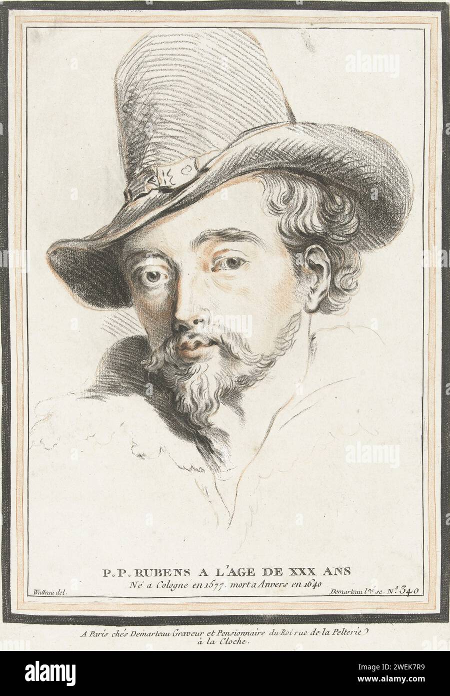 Portrait de Pierre Paul Rubens à l'âge de 30 ans, Gilles Demarteau, d'après Jean Antoine Watteau ...