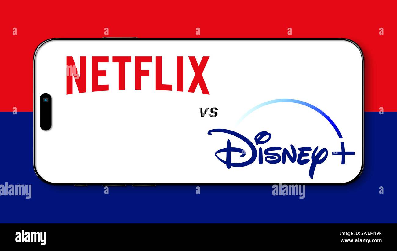 Istanbul, Turquie - 26 janvier 2024 : Netflix versus Disney plus logos ...