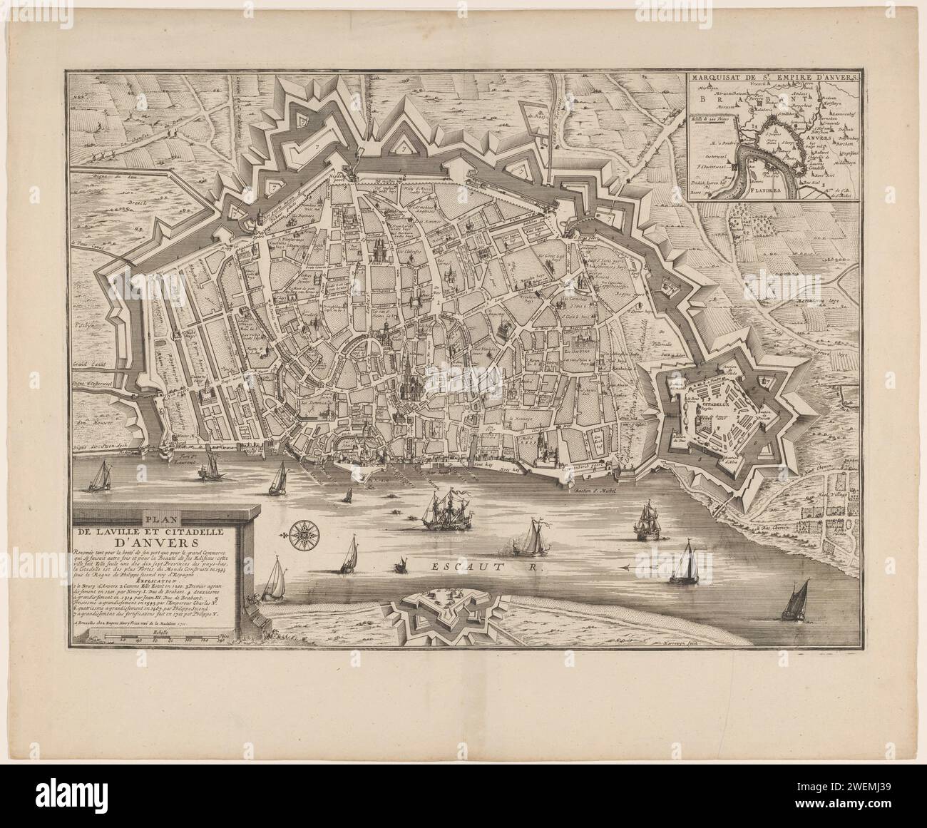 Carte d'Anvers, 1711 - 1712 imprimer carte d'Anvers avec des bâtiments ...