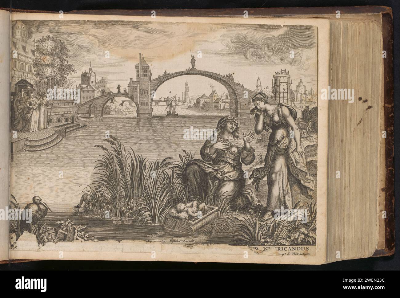 Moïse dans le Biezen Mandje, 1646 print la mère de Moïse s'agenouille ...