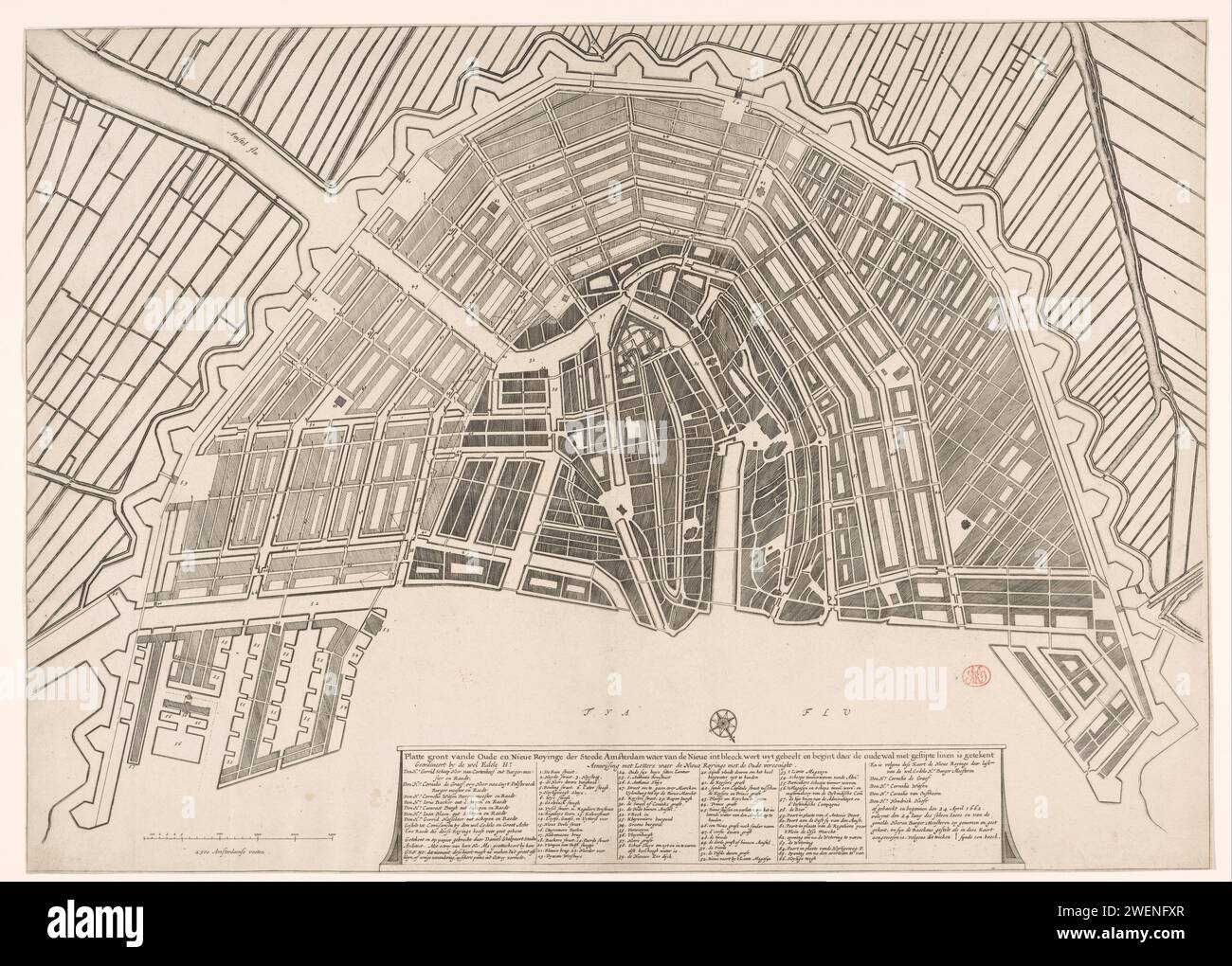 Carte d'Amsterdam avec le dessin pour la quatrième explication, Anonyme ...