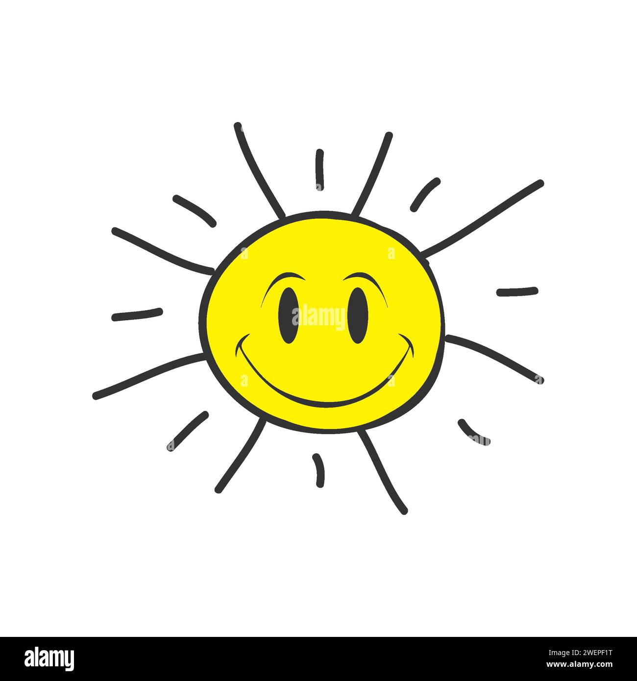 Smiley sun vector cartoon drawing Banque d'images détourées - Alamy