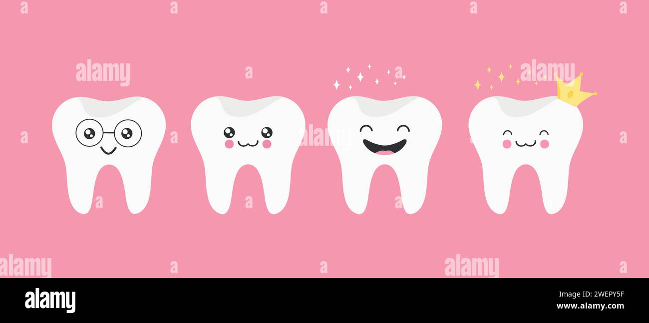 Ensemble de dents de dessin animé mignon. Dent saine et heureuse ...