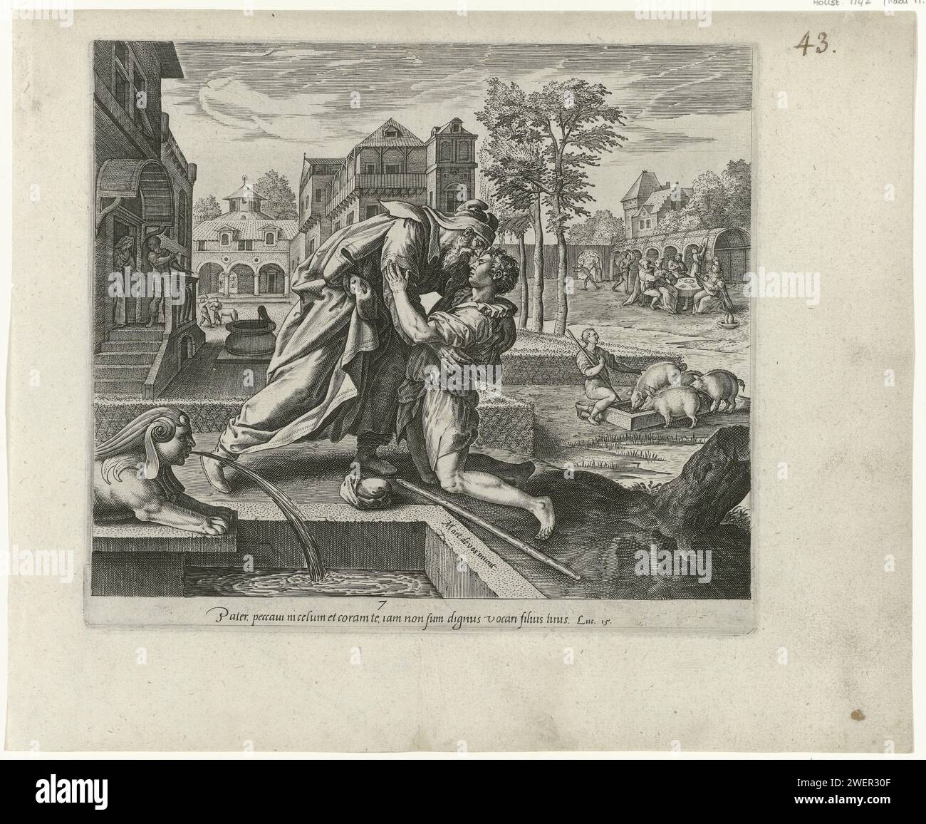 Retour du fils perdu, Philips Galle (attribué à l'atelier or), d'après ...