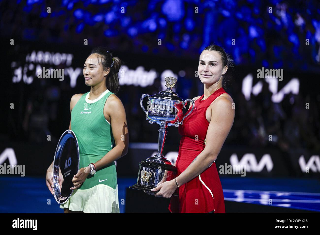 Aryna Sabalenka et Zheng Qinwen lors du tournoi de tennis du Grand Chelem féminin de l'Open d ...